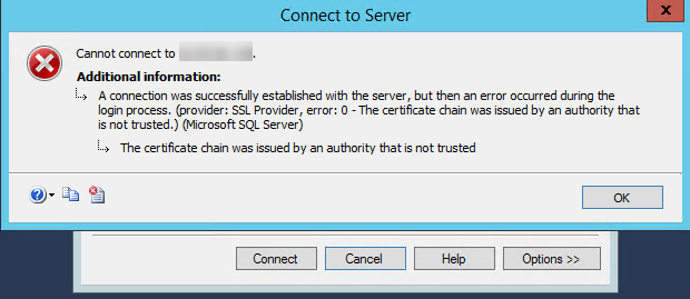 SQL: (SQL Server) The certificate chain was issued by an authority that ...