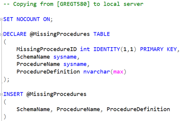 SQL: Create missing stored procedures using a linked server - The Bit Bucket