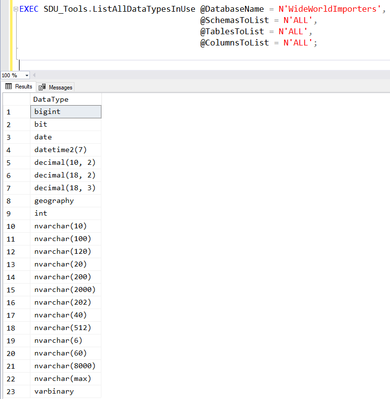 SDU Tools: Listing all the Data Types Used in a SQL Server Database - The Bit Bucket