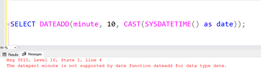 Sql The Datepart Minute Is Not Supported By Date Function Dateadd For Data Type Date The Bit
