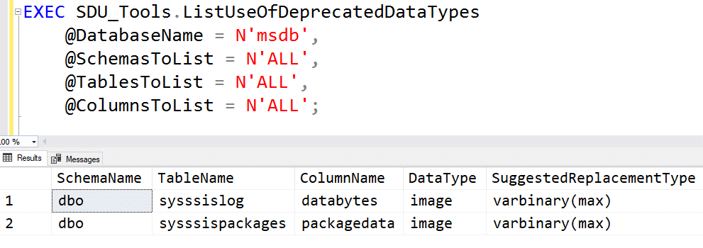 Sdu Tools List Use Of Deprecated Data Types In A Sql Server Database The Bit Bucket